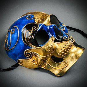 ILOVEMASKS | Accessories | Venetian Full Face Skull Halloween Mask Gold ...